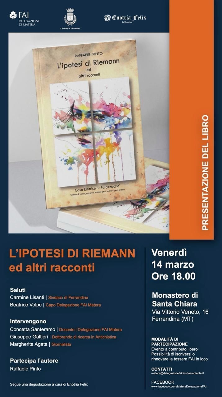 RAFFAELE PINTO PRESENTA “L’IPOTESI DI RIEMANN E ALTRI RACCONTI”